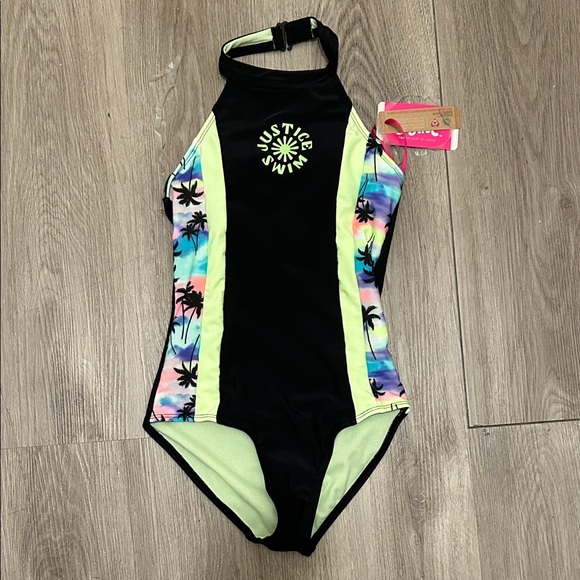 Justice | One Pieces | Justice Black And Neon One Piece Swimsuit | Poshmark
